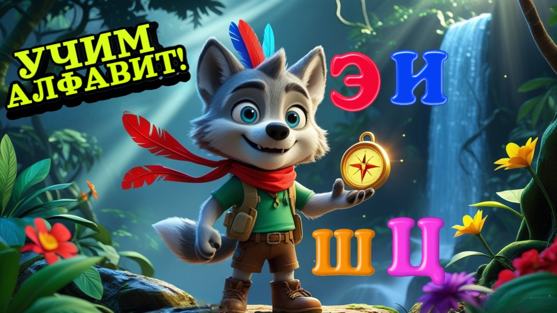 УЧИМ АЛФАВИТ С ВОЛЧОНОКОМ  ВОЕМ | Буквы Э, И, Ш, Ц,  и тайны в  джунглях