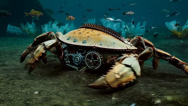 Underwater scene of a large Steampunk