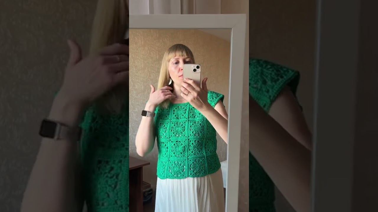 Топ из бабушкиных квадратов крючком