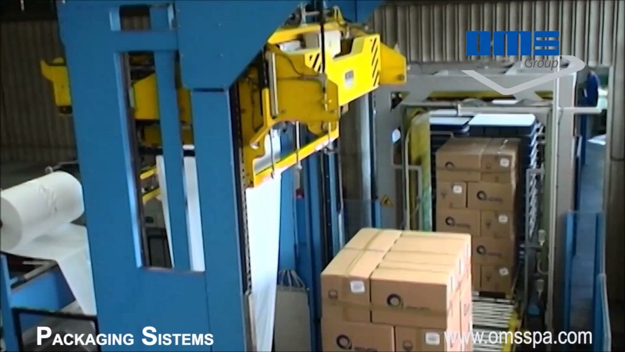 Упаковка продукции в пленку стретч худ на машине OMS IS43
