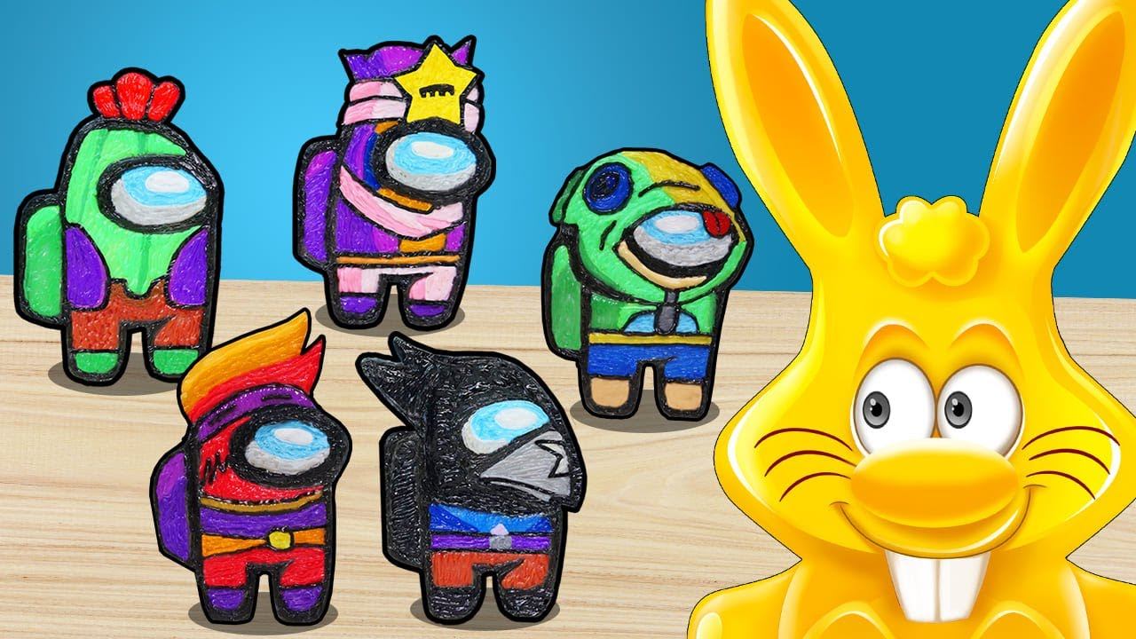 Спайк Сэнди Ворон скины из BRAWL STARS В AMONG US и желейный заяц Харитон