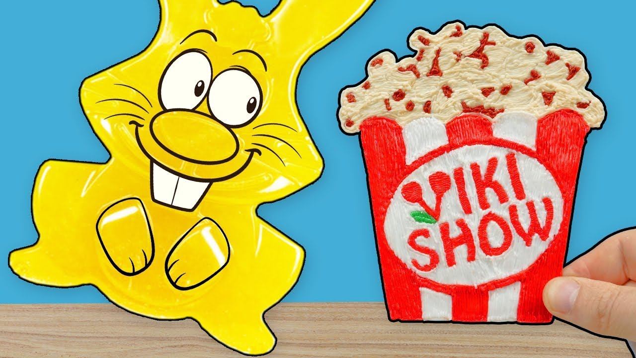 ЛОГОТИП КАНАЛА ВИКИ ШОУ- VIKI SHOW 3Д РУЧКОЙ И ПОПКОРН ДЛЯ ЖЕЛЕЙНОГО ЗАЙЦА ХАРИТОНА