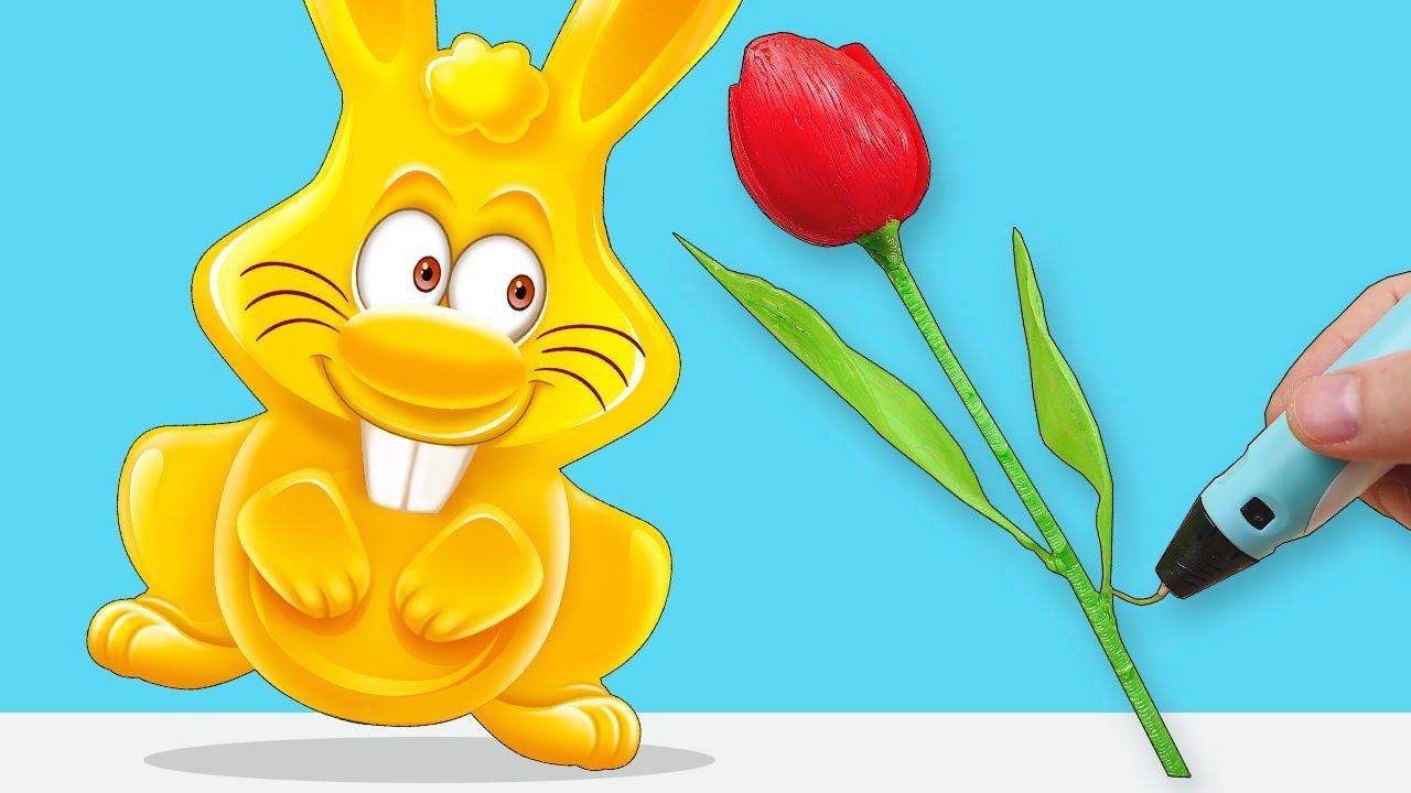 ТЮЛЬПАН 3D РУЧКОЙ К 8 МАРТА И ЖЕЛЕЙНЫЙ ЗАЯЦ ХАРИТОН