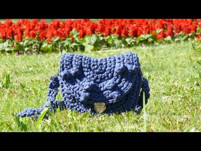 Сумка Кросс боди из трикотажной пряжи Вязание крючком Crochet Crossbody Bag of T Shirt yarn Tutorial