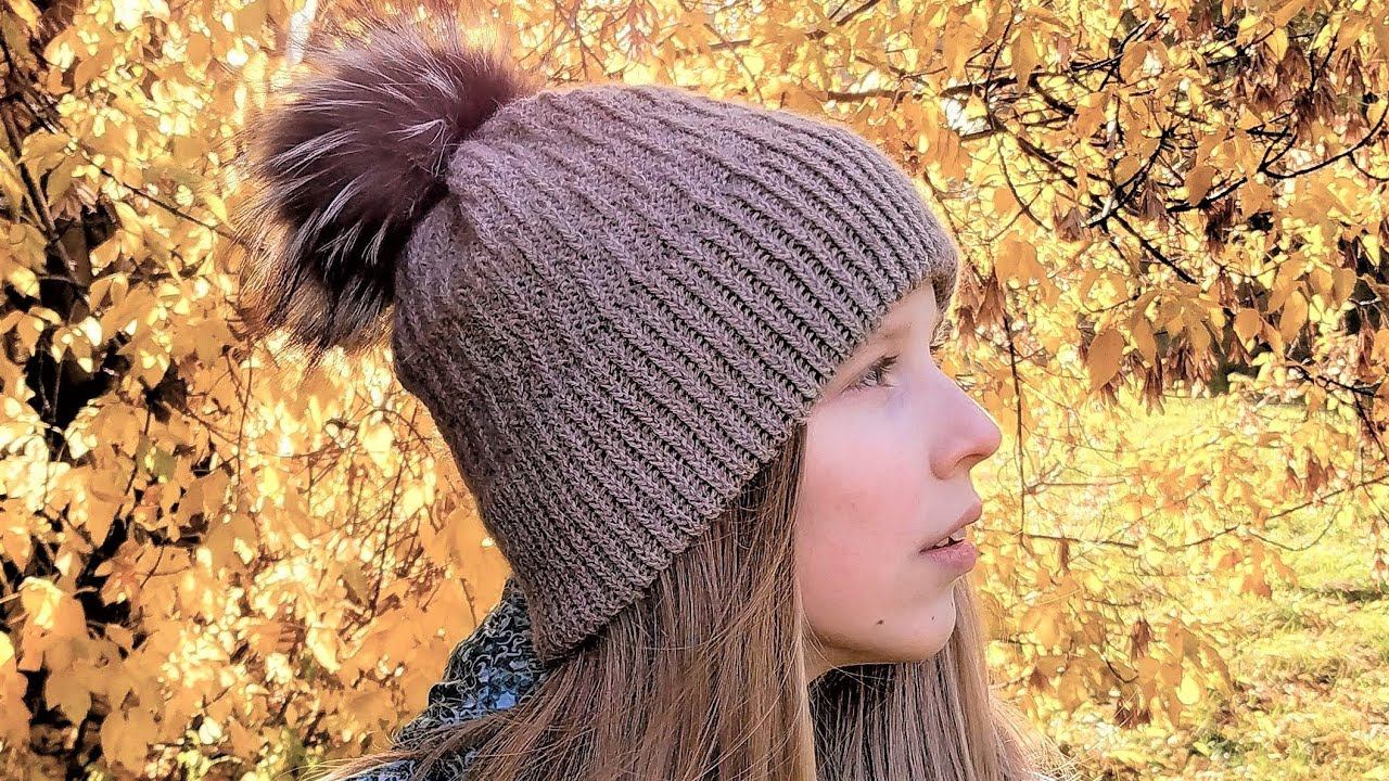 Теплая шапка с двойной резинкой. Вязание спицами. Warm hat with double elastic. Knitting tutorial