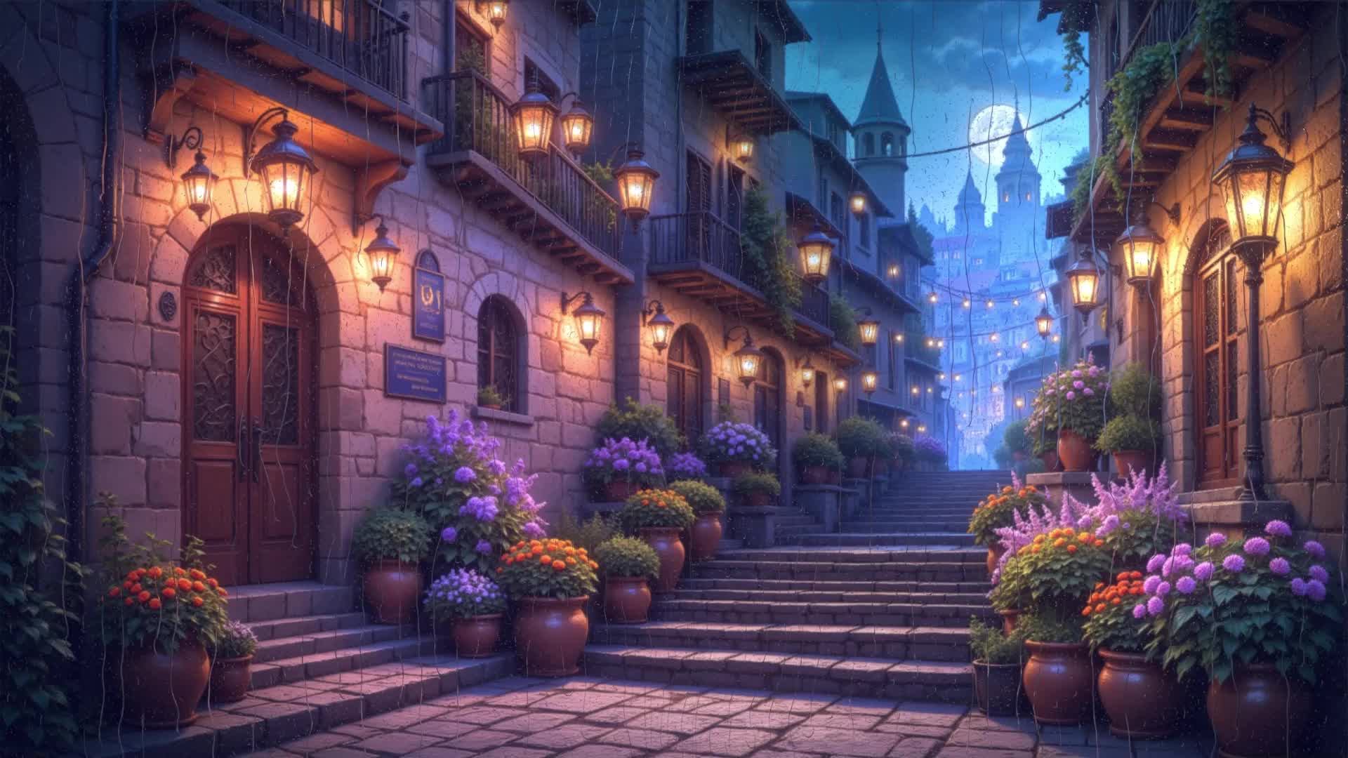 Средиземноморский городок, омываемый теплым дождем. Звуки дождя для для сна и отдыха.