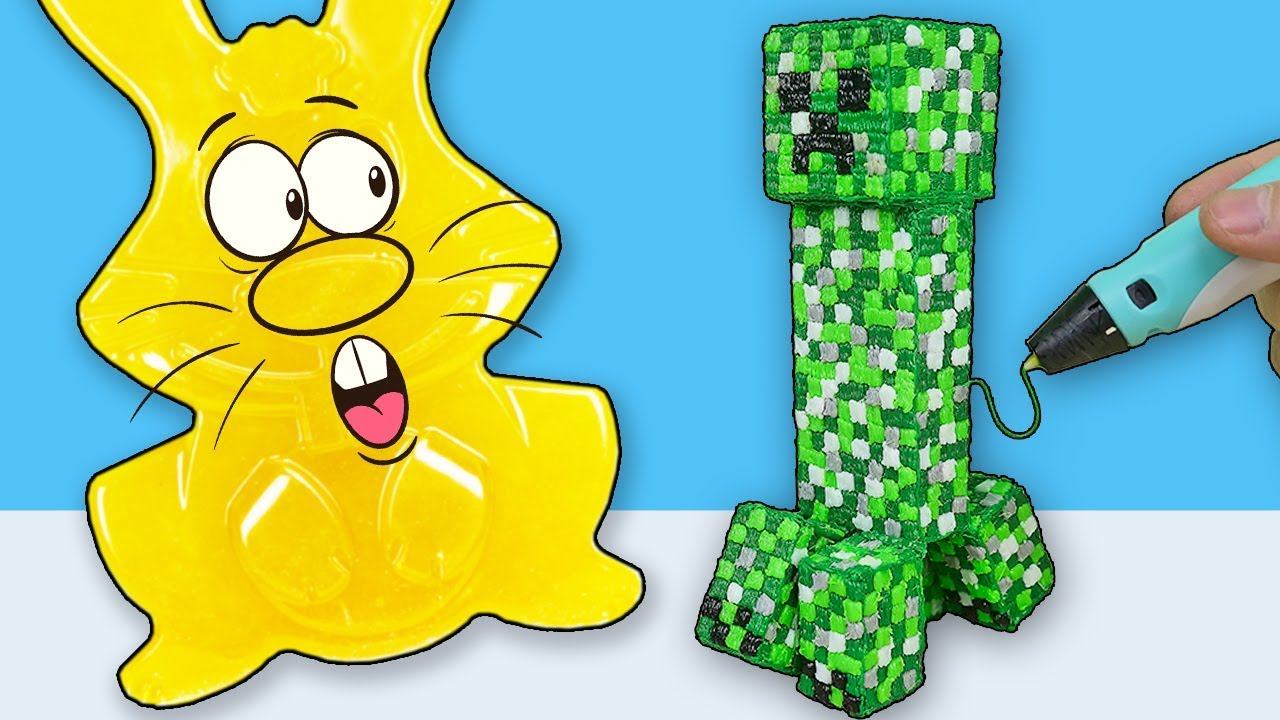 КРИПЕР ИЗ МАЙНКРАФТА 3D РУЧКОЙ И ЖЕЛЕЙНЫЙ ЗАЯЦ ХАРИТОН