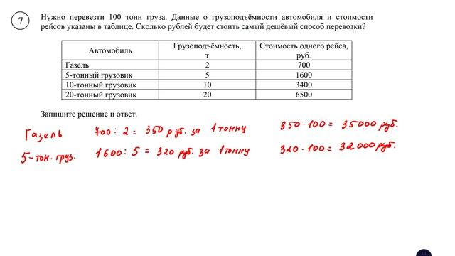 ВПР. Математика. 5 класс. Задание 7. Нужно перевести 100 тонн груза. Данные о грузоподъемности