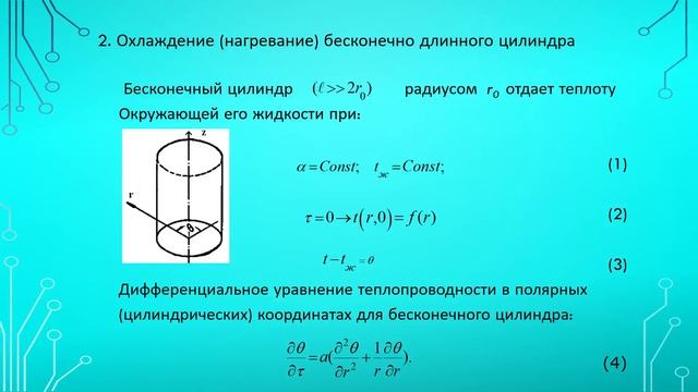 Лек 9.Нестационарные процессы теплопроводности: охлаждение (нагревание) бесконечно длинного цилиндра
