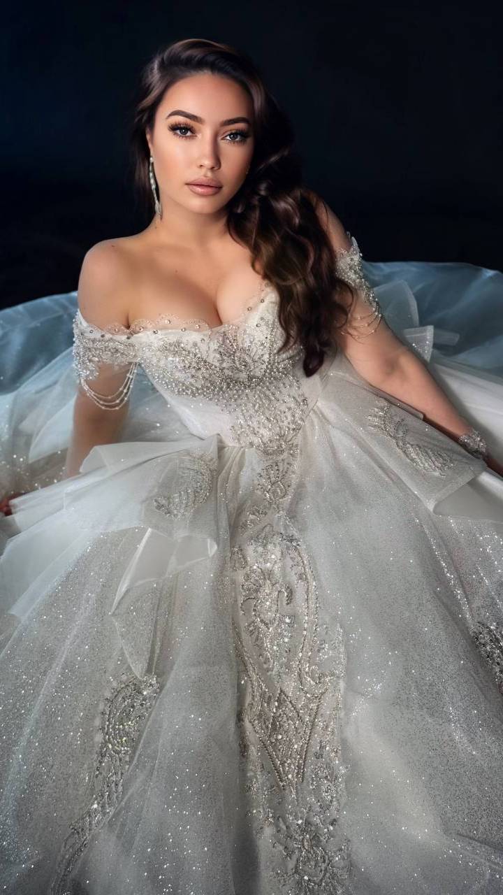 Пышное жемчужное свадебное платье с открытыми плечами Оливия. Арабская коллекция. #свадебноеплатье