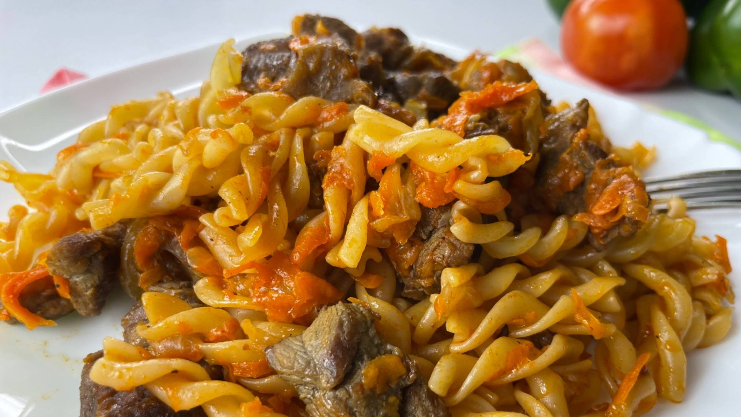 🥘 Макароны с кониной на сковороде