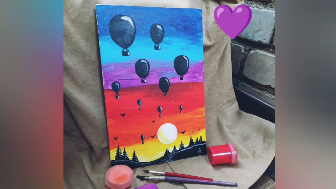 Рисуем Воздушные шары в закате