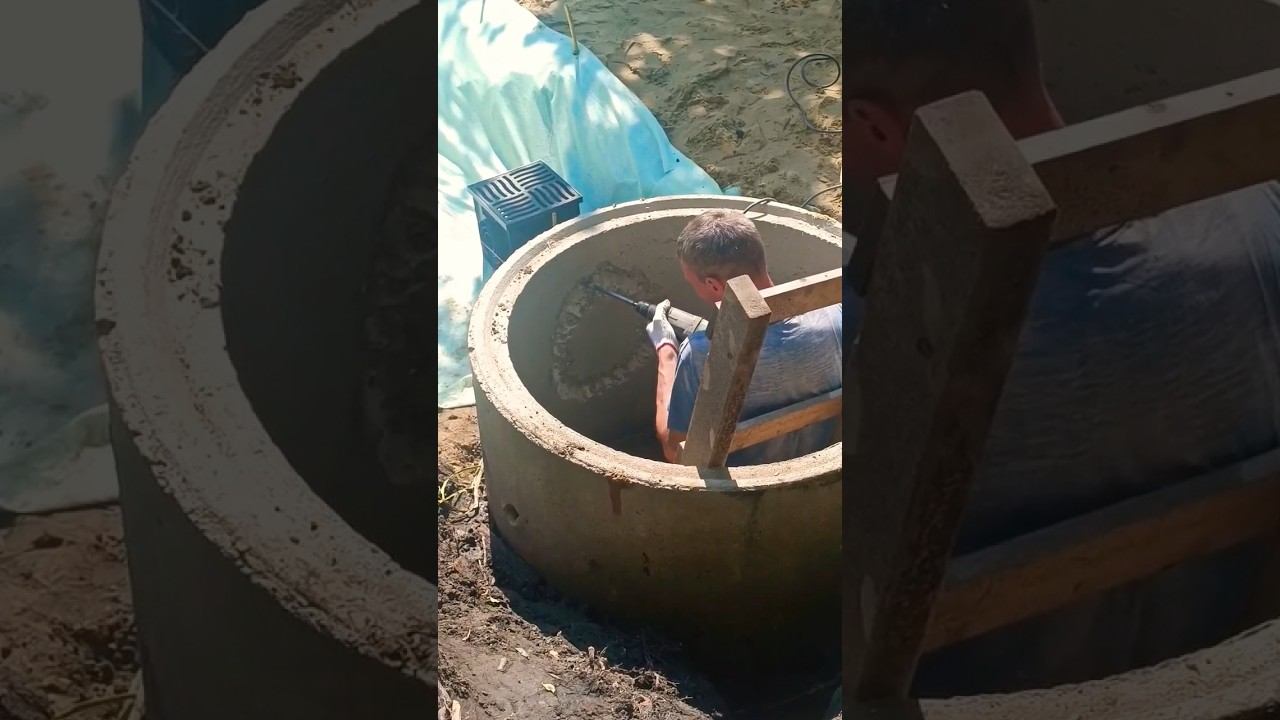 Монтаж приёмного колодца на въезд