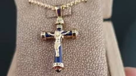 Православный золотой крест синего цвета с сапфирами