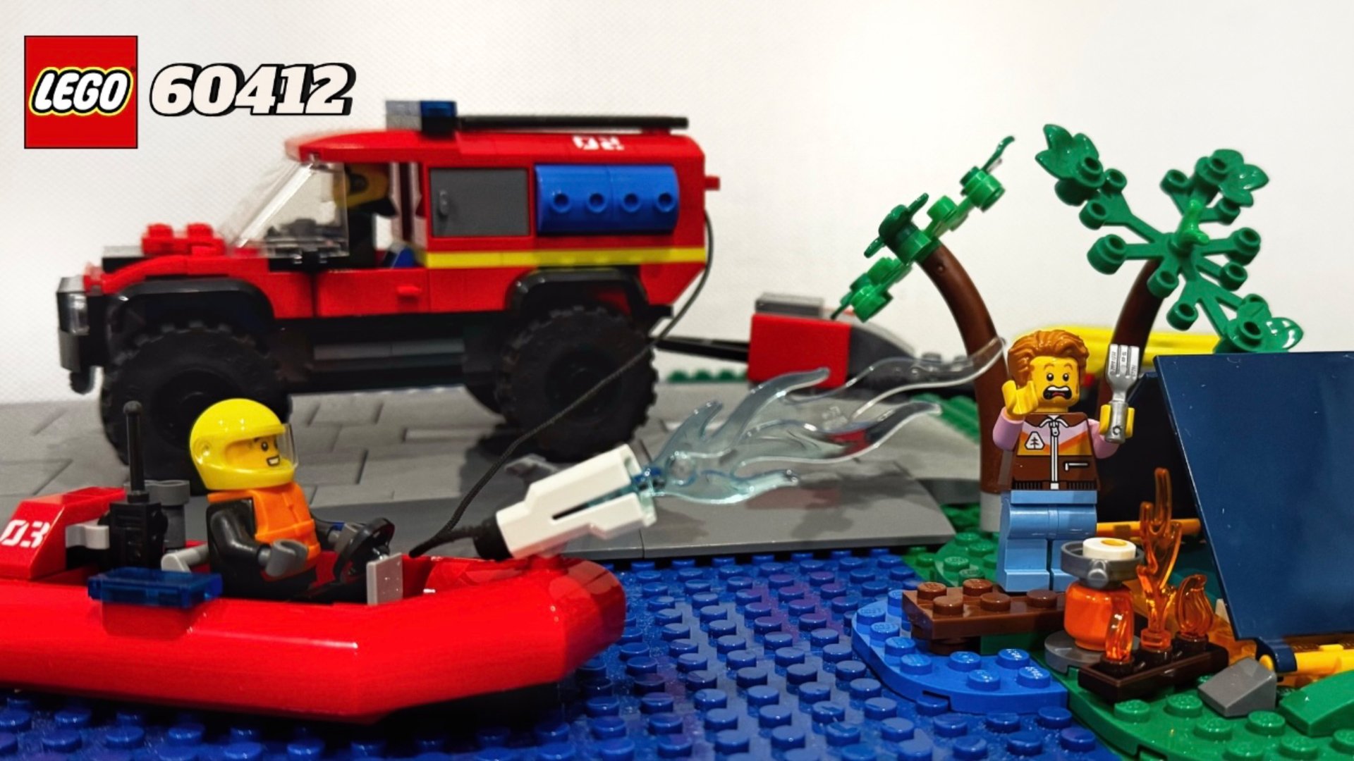 LEGO city Пожарная машина 🚒 4x4 со спасательной лодкой 🛟 60412. Сборка + анимация stop motion.