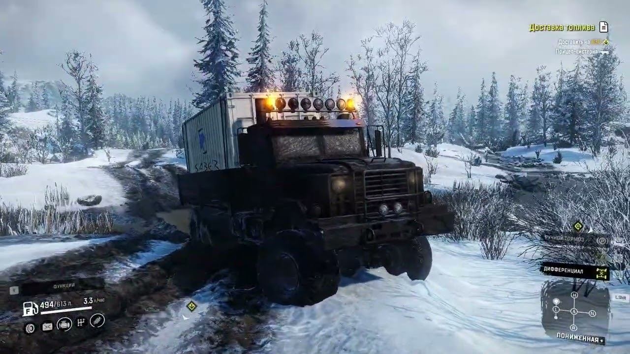 Snowrunner тест грузовика АНК с модом real life доставка цистерны с топливом на АЗС