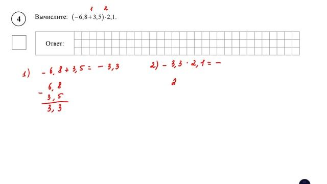 ВПР. Математика. 6 класс. Задание 4. Вычислите (-6,8 + 3,5) * 2,1.