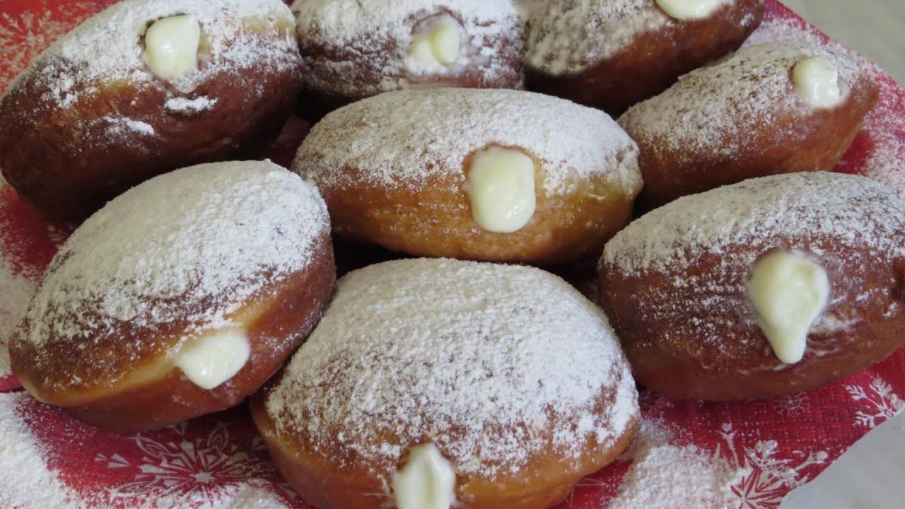 ПОНЧИКИ НОВОГОДНИЕ с НАЧИНКОЙ ПЛОМБИР! Рецепт Пышных Пончиков с начинкой Крем Пломбир! БЕРЛИНЕРЫ.