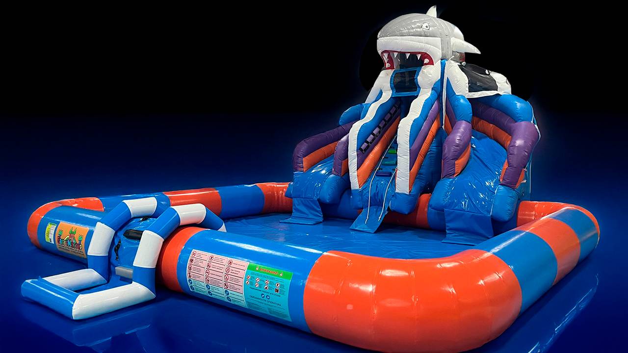 Надувной наземный аквапарк «Акула», 8x7x4,5 м