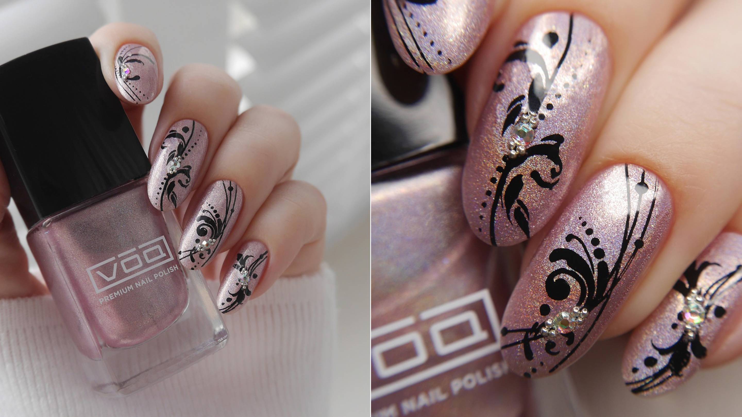 Маникюр с вензелями на голографическом лаке (обычный лак)