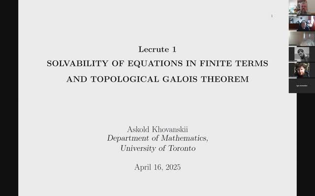 Лекция 1.  Разрешимость уравнений в конечном виде и топологическая теория Галуа. (А.Г. Хованский)