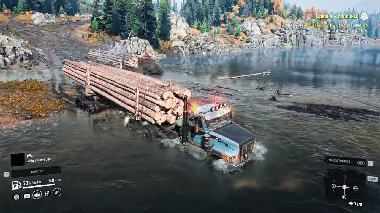 Snowrunner бревна рабочим - друг застрял в реке 8 часть 3 - эпизод