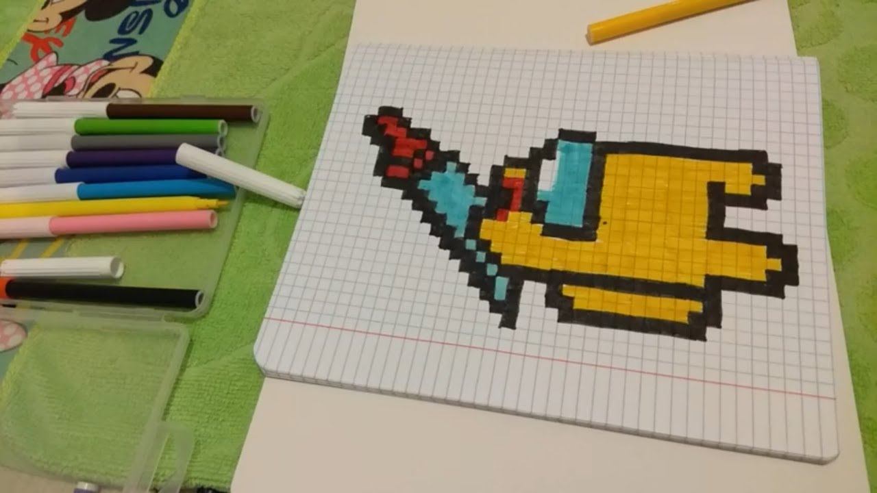 РАСКРАСКА ПИКСЕЛЬНОГО РИСУНКА ПО КЛЕТОЧКАМ AMONG US