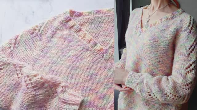 Пуловер с V-образным вырезом на весну. Как рассчитать V-вырез, схема ажурного узора. Обзор пряжи!