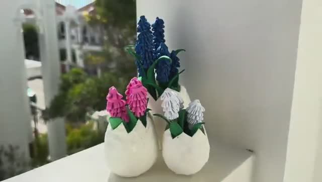 своими руками декор на Пасху. Цветы Мускари из фоамирана💙🩷🤍