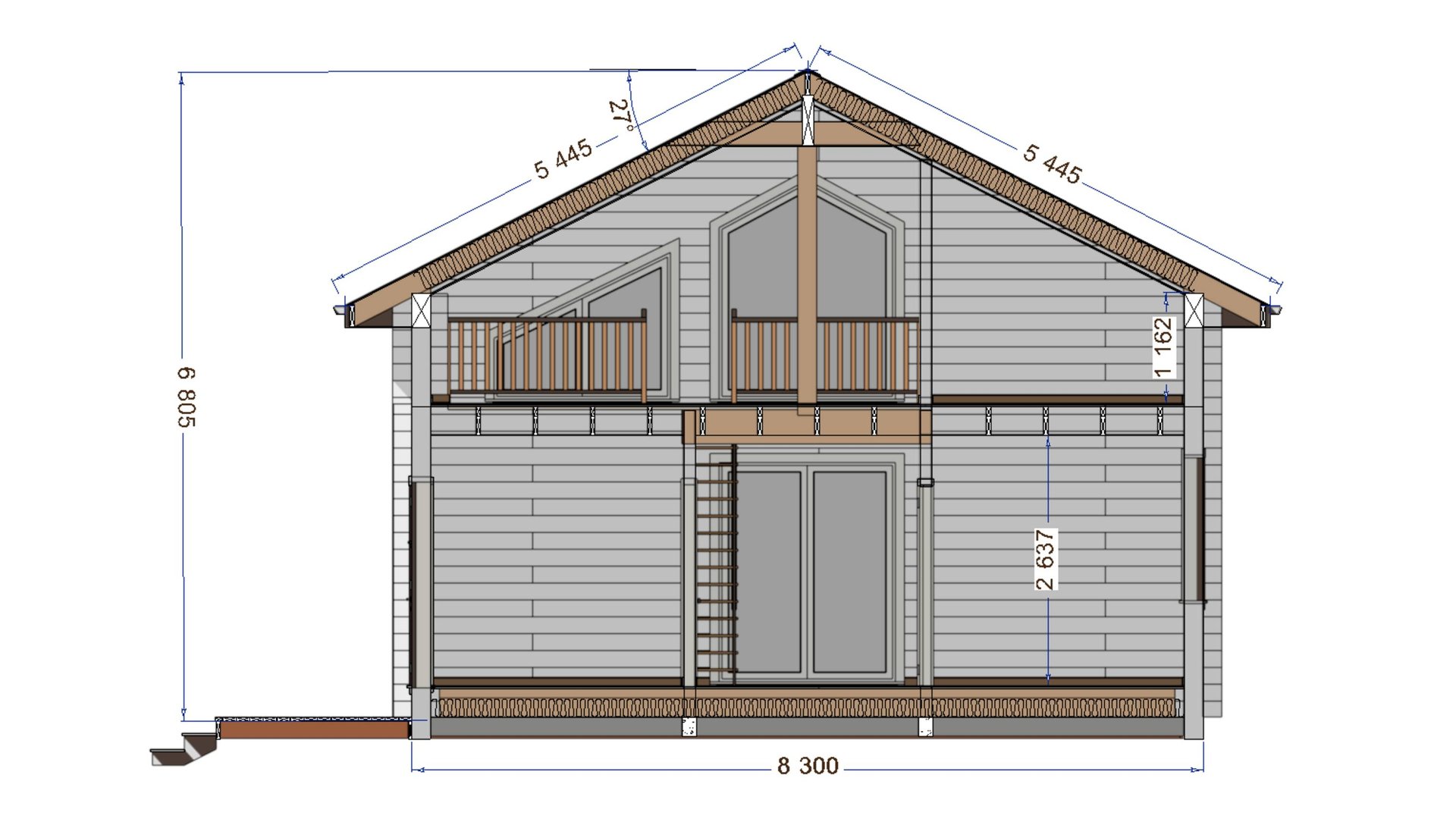 Кд198 v2, Дом из клееного бруса по проекту Кд198 v2