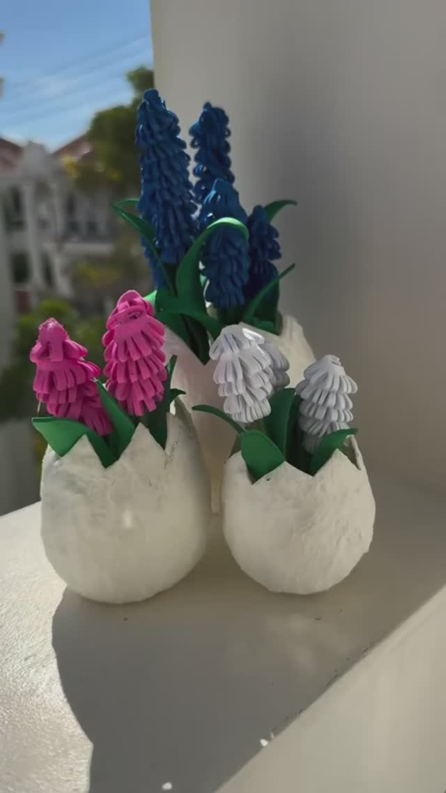 своими руками декор на Пасху. Цветы Мускари из фоамирана💙🩷🤍