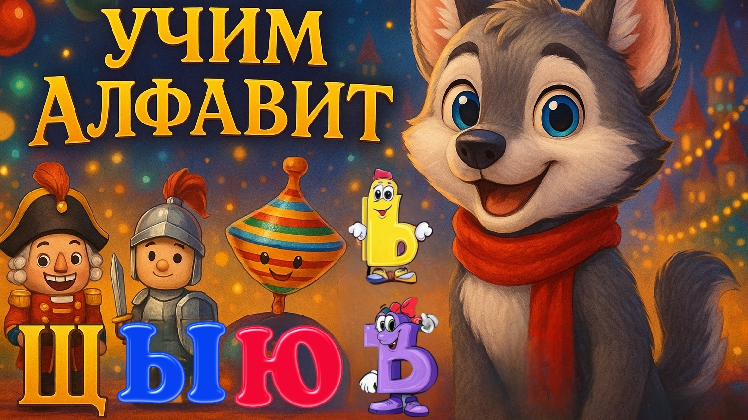 УЧИМ РУССКИЙ АЛФАВИТ С ВОЛЧОНКОМ ВОЕМ! Буквы Ш,Ю,Ы,Ь,Ъ в мире игрушек!