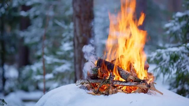 📺 Тихий зимний костер в глубине леса 🌲Успокаивающие звуки