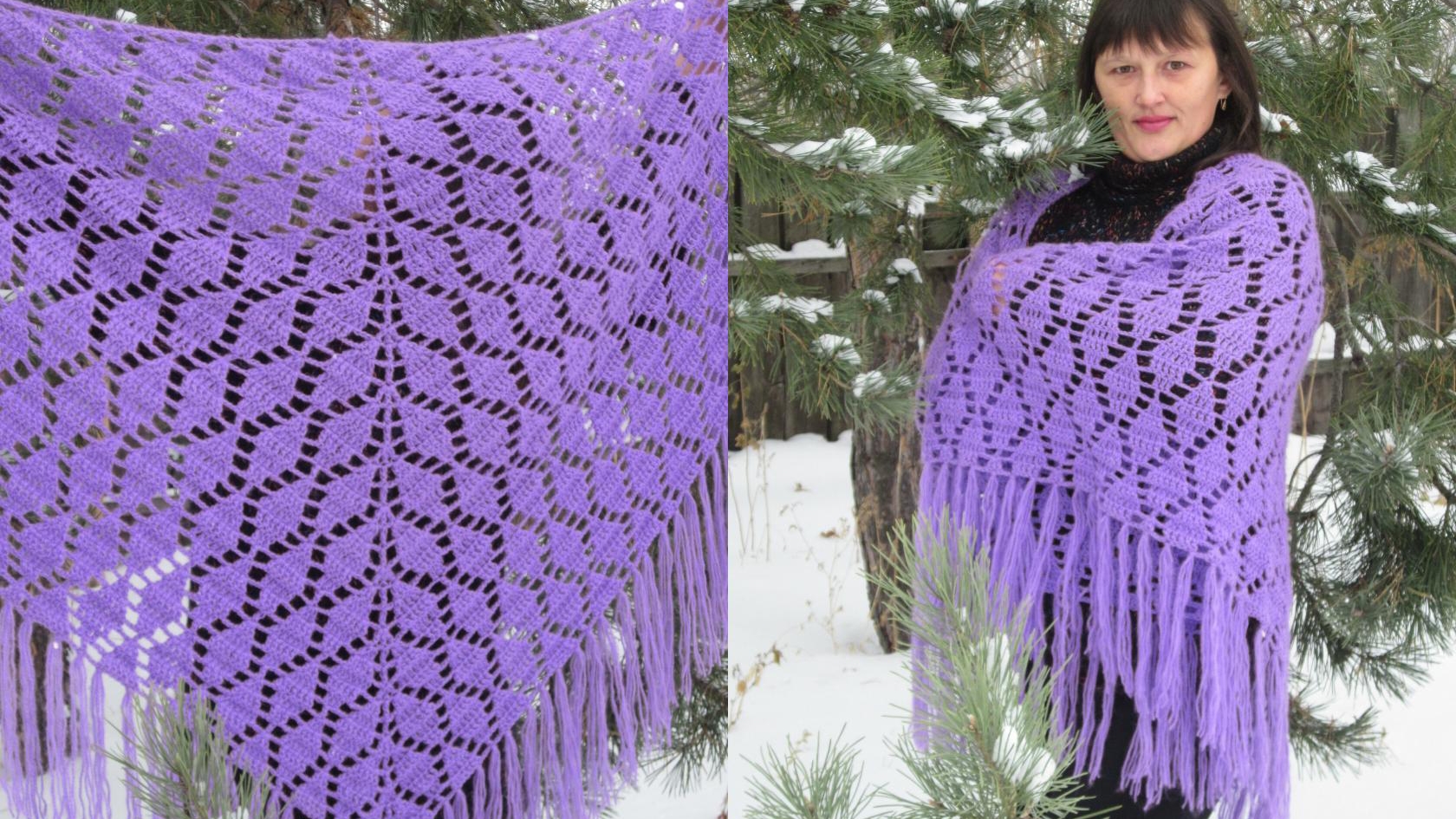 2.МК#ШАЛЬ КРЮЧКОМ"ВЕТКА СИРЕНИ" # ВЯЖЕМ ОТ ВЕРХНЕГО КРАЯ#