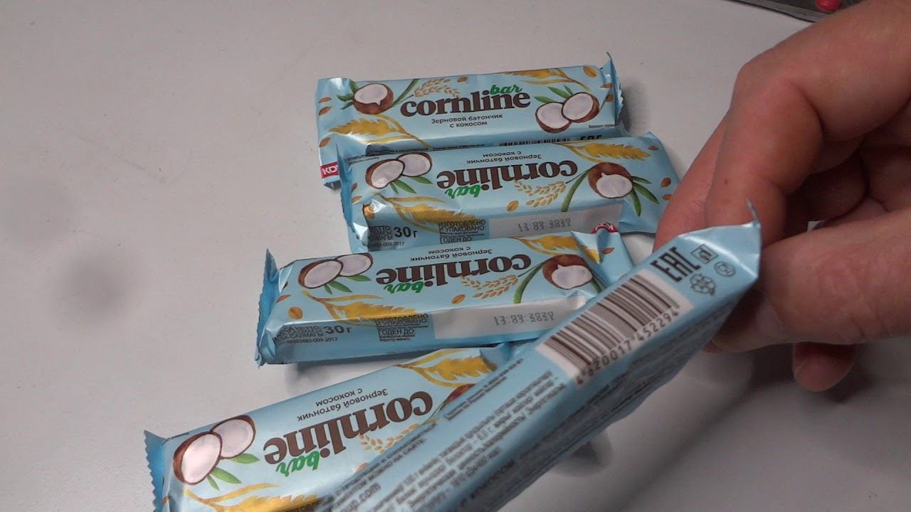 Взял на пробу Батончик Cornline Bar Зерновой с Кокосом. Обзор покупки. #ОбалденныеВкусняшки