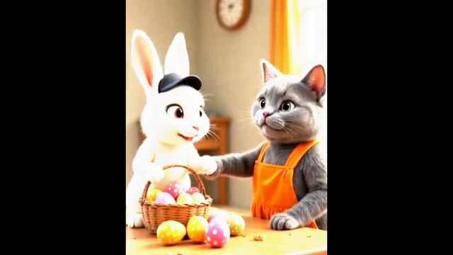 Кот и кролик поздравляют с праздником Пасха