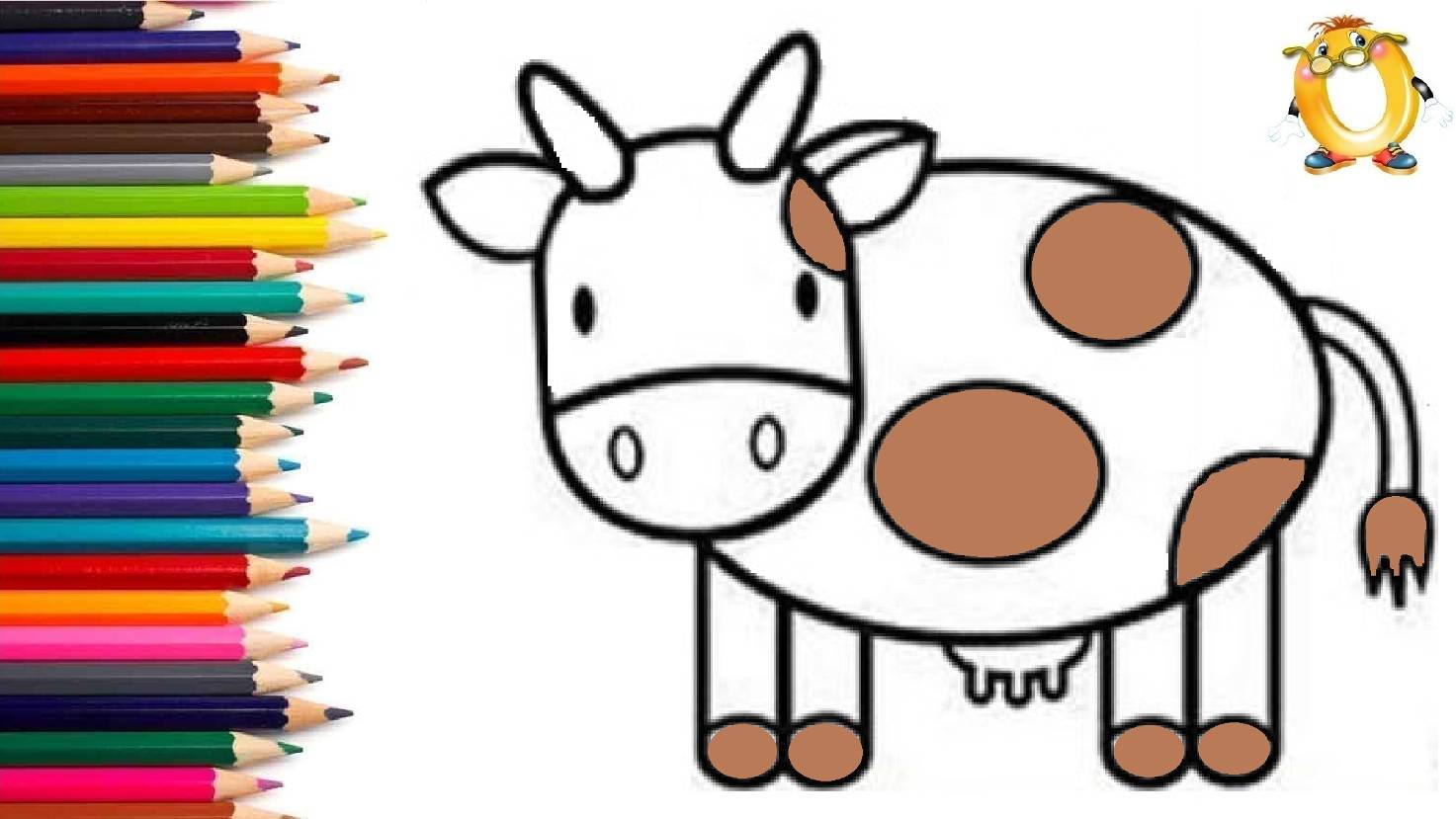 Мультик - раскраска для детей КОРОВА. Учимся как рисовать ЖИВОТНЫХ вместе с детьми // ОБУЧАШКА ТВ