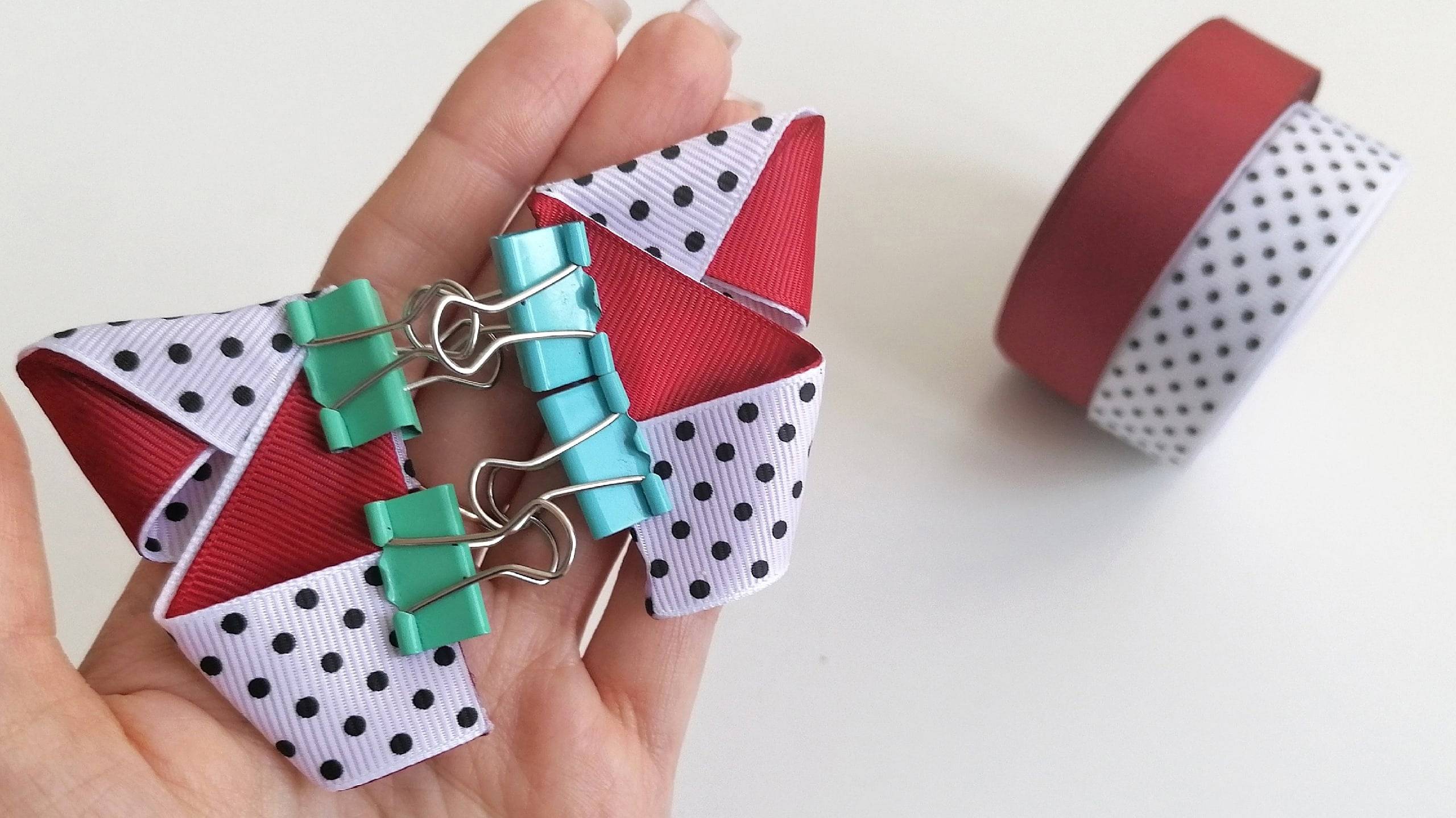 Красные в горошек! Красивые бантики из репсовых лент