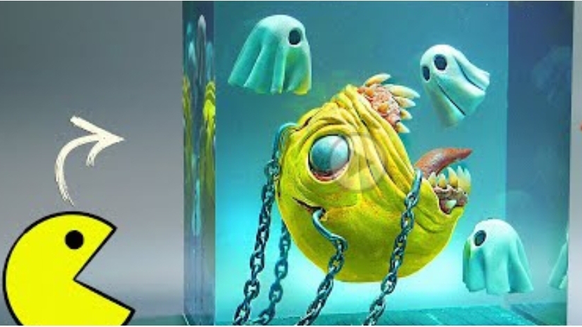 Пакман. Диорама из полимерной глины и эпоксидной смолы своими руками.