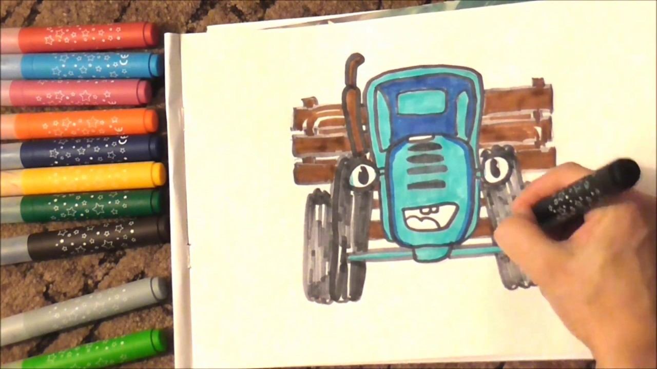 Draw Blue Tractor Color for kids