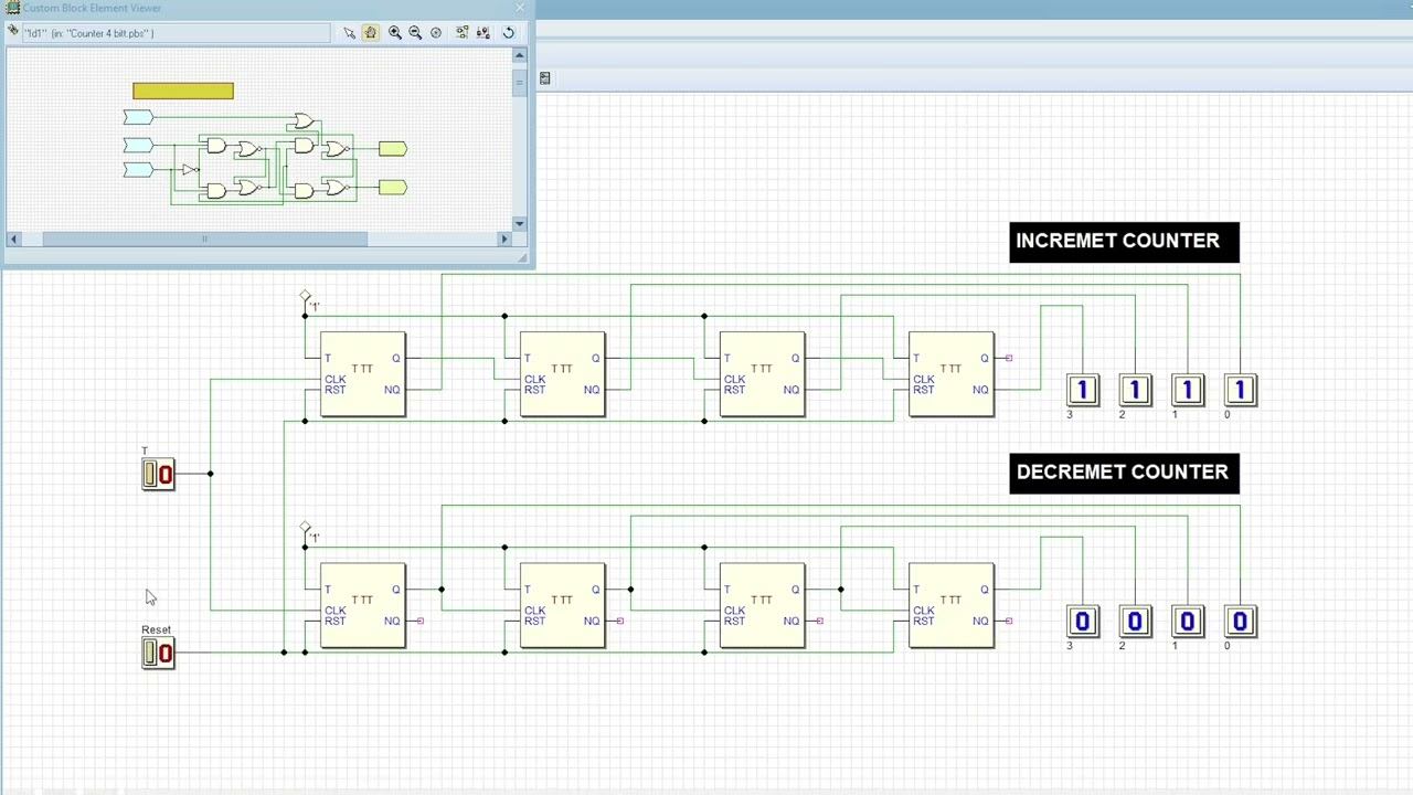 Двоичный асинхронный суммирующий и вычитающий счётчики на Т триггерах