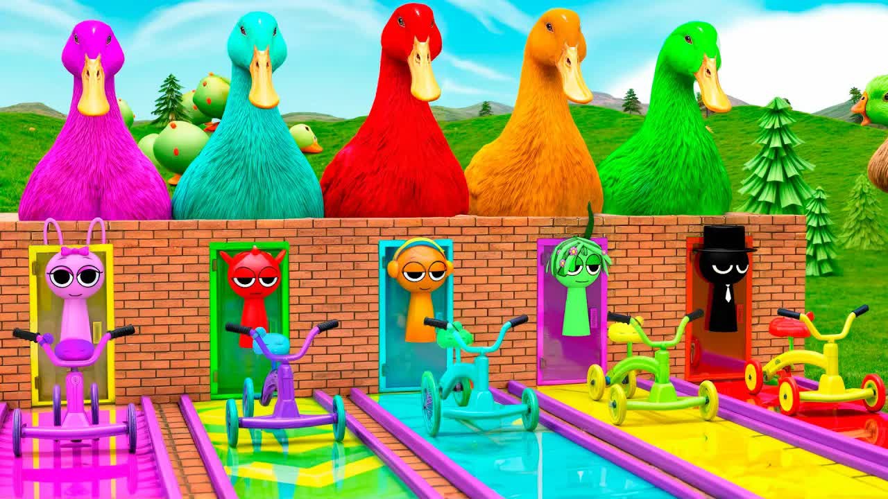 Игра с длинными слайдами с невероятной коробкой Sprunki Pinki Oren Black Vineria 3d