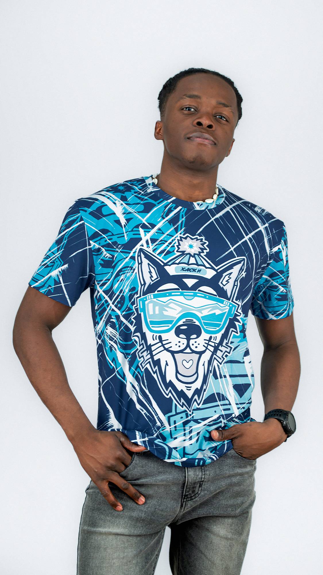 Футболка ХАСКИ В ОЧКАХ ГЛОБАЛ (синяя)