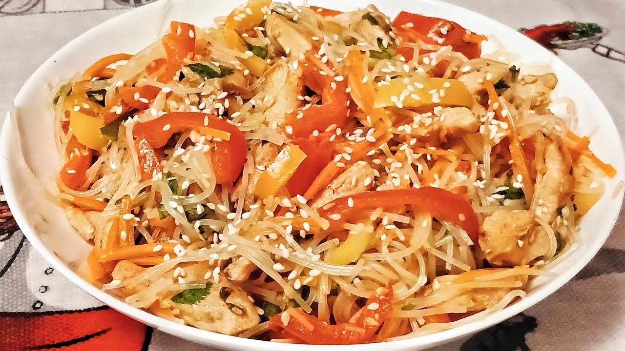 🍜Салат фунчоза с курицей и овощами. Нереально вкусный азиатский салат!