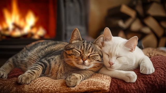 Глубокий сон для кошек: успокаивающая музыка, нежное пианино и уютный камин