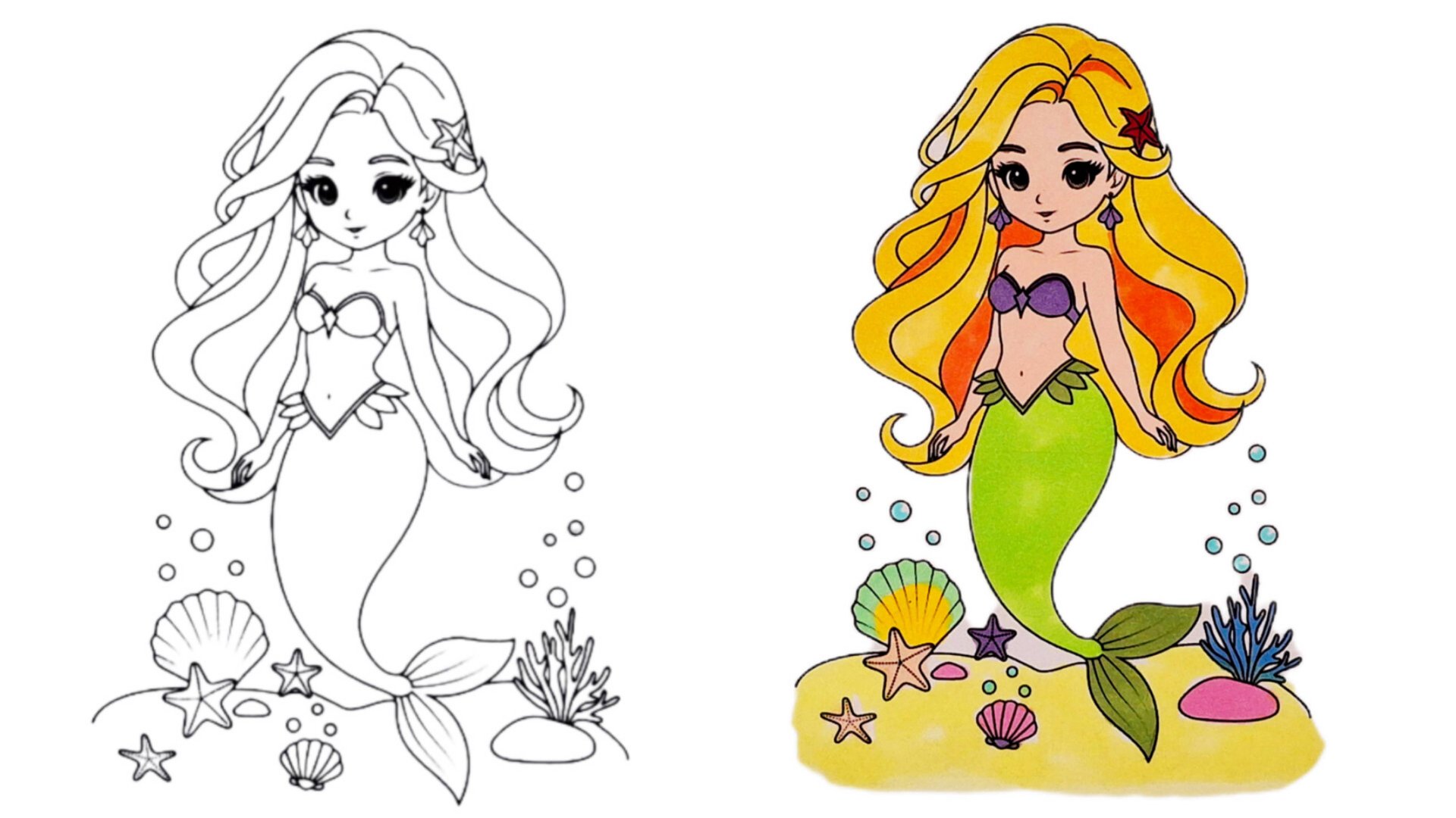 Как нарисовать русалочка раскраска для детей и малышей/рисунки для срисовки