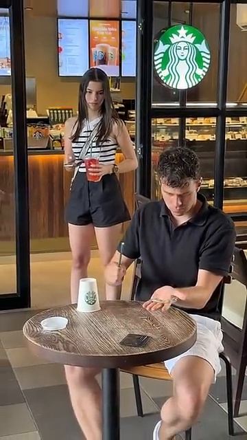 Magic with a Starbucks cup and straw #shorts