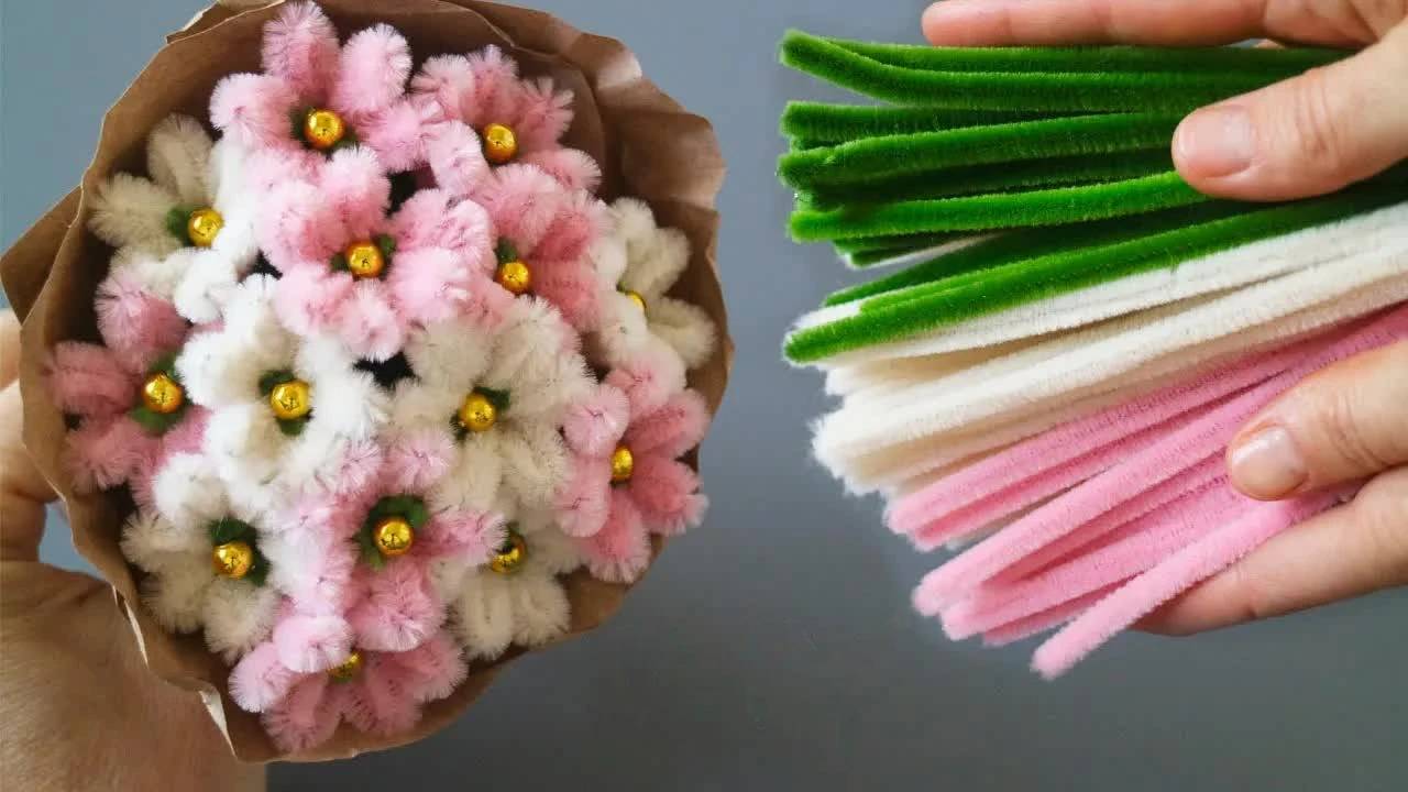 💐 МИНИ-БУКЕТ из синельной проволоки 💖 Быстро, просто и ОЧЕНЬ мило!