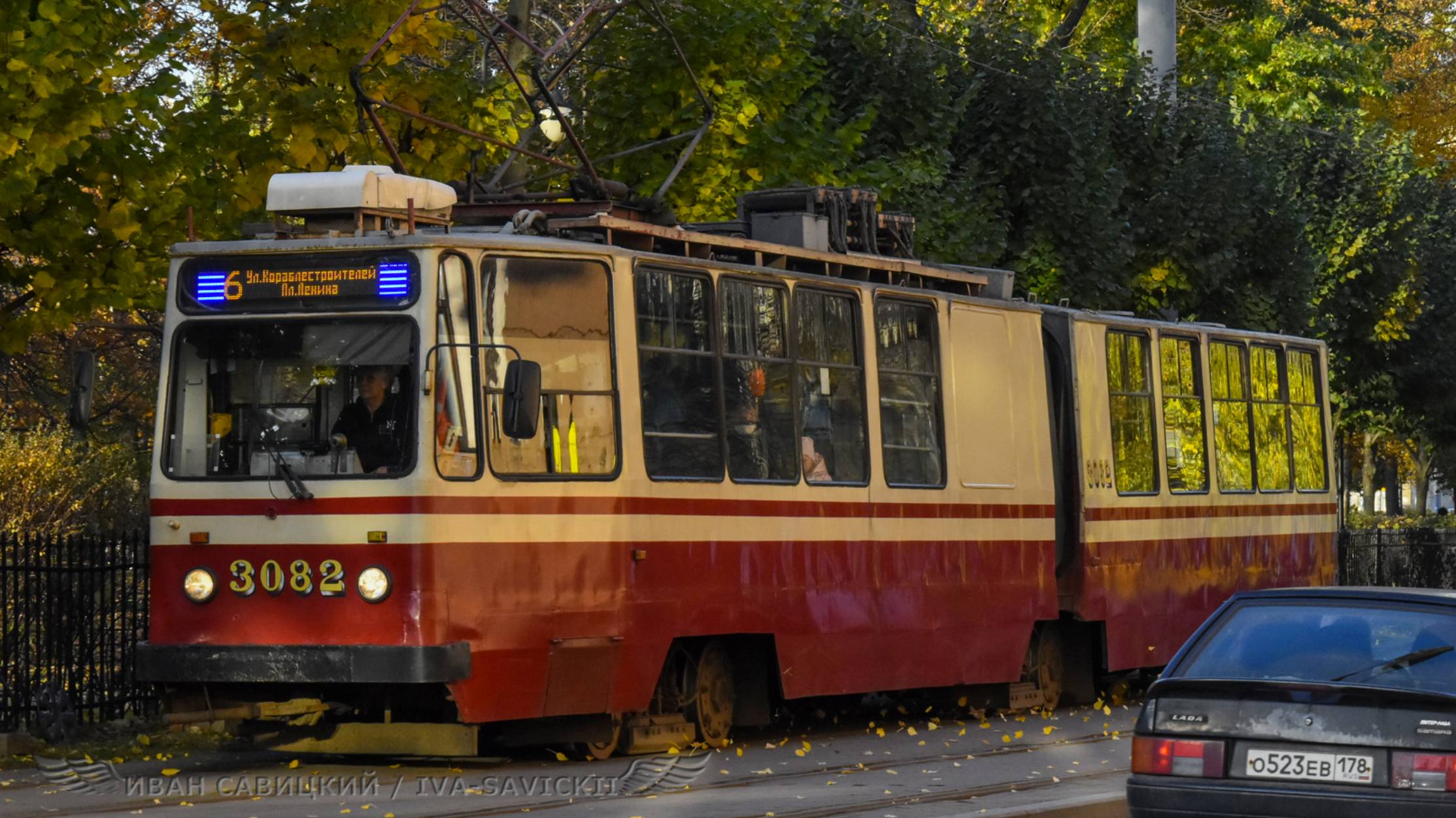 Трамвай ЛВС-86 на маршруте Северная верфь-Сосновая Поляна