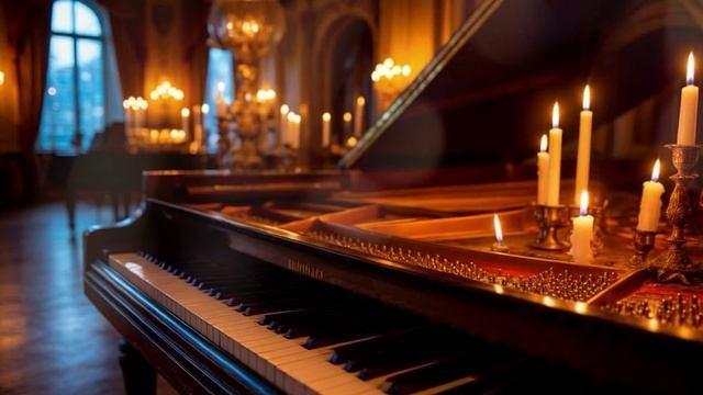 Рояль, бальный зал, свечи // ФУТАЖ